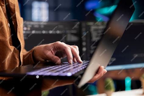 Premium Photo Computer Scientist Working From Home Using Laptop Checking Code Displayed On Pc