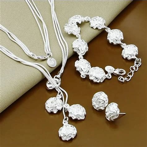 High Quality 925 Sterling Silver Fashion Jewelry Set Plant Rose Flower