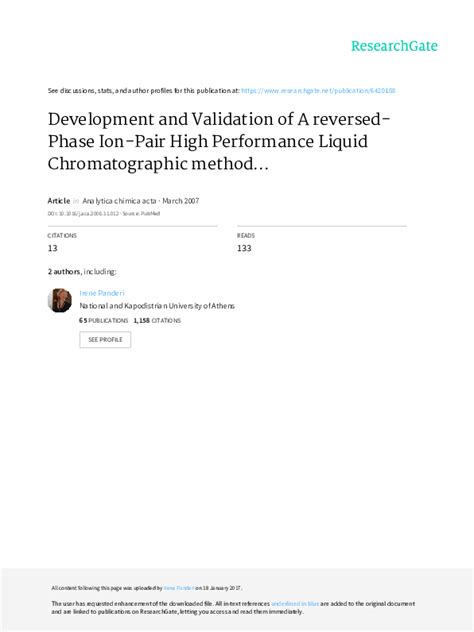 Pdf Development And Validation Of A Reversed Phase Ion Pair High Performance Liquid