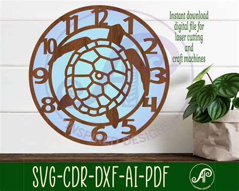 Turtle Wall Clock Laser Cut Files Svg Digital Download Ocean Clock