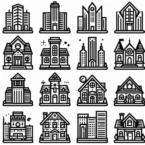 Building Icon Set Outline Vector Premium Ai Generated Vector