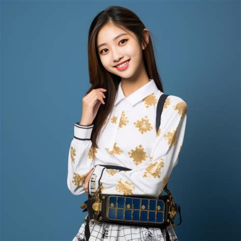 Premium Ai Image Portrait Of Korean Girl With Vintage Patterned Shirt
