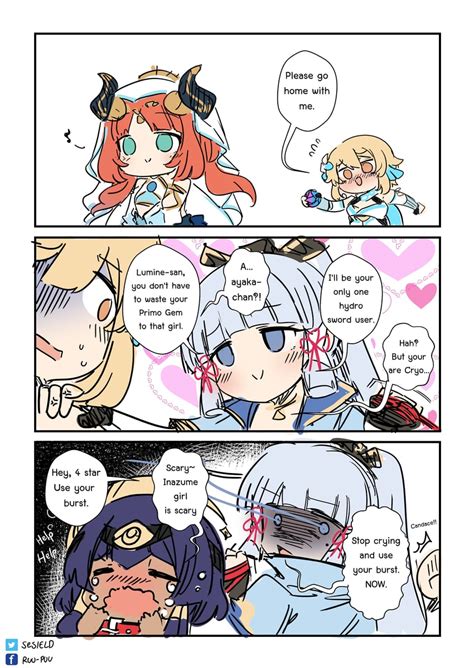 Lumine Kamisato Ayaka Nilou And Candace Genshin Impact Drawn By