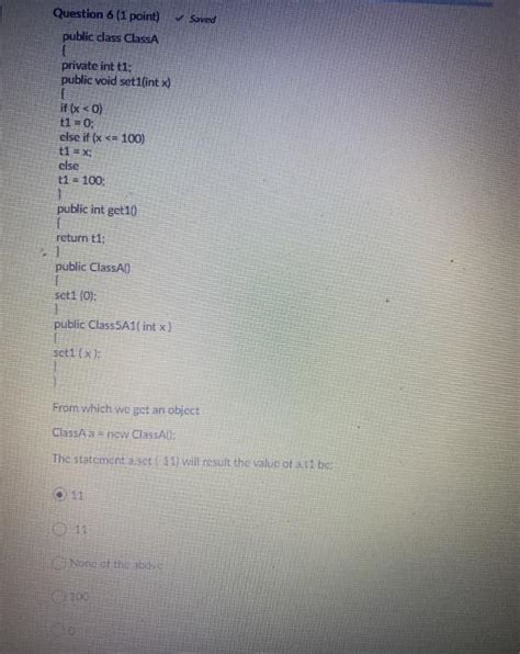 solved saved question 6 1 point public class classa