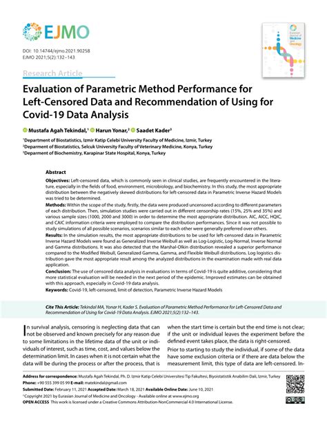 Pdf Evaluation Of Parametric Method Performance For Left Censored Data And Recommendation Of