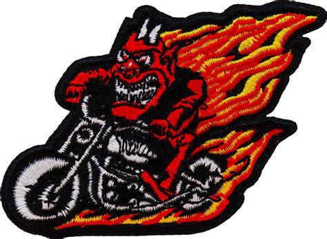 Devil Biker Riding Motorcycle With Flames Patch Biker Vest Patches