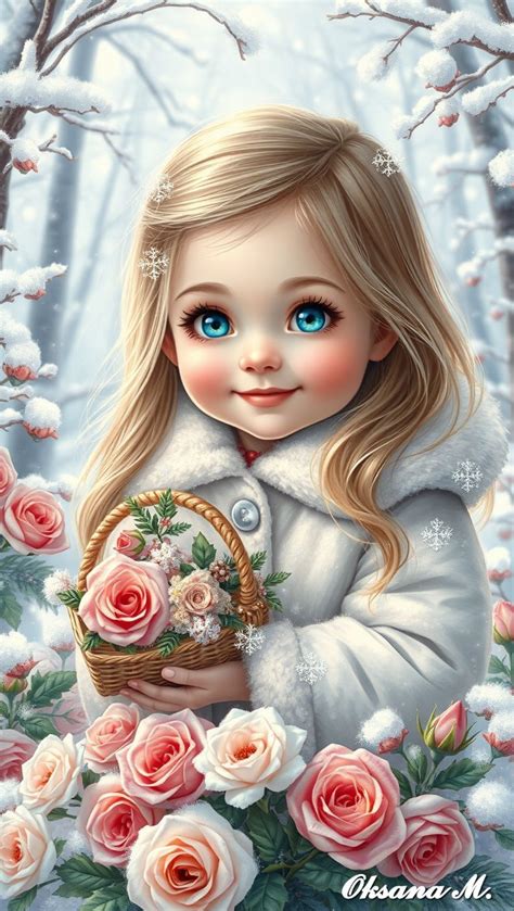 Дівчинка з кошиком троянд зима Nel 2025
