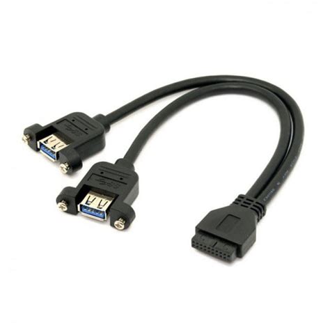 Jser Usb 3 0 Dual Ports A Female Screw Mount Type To Motherboard 20pin Header Cable Black