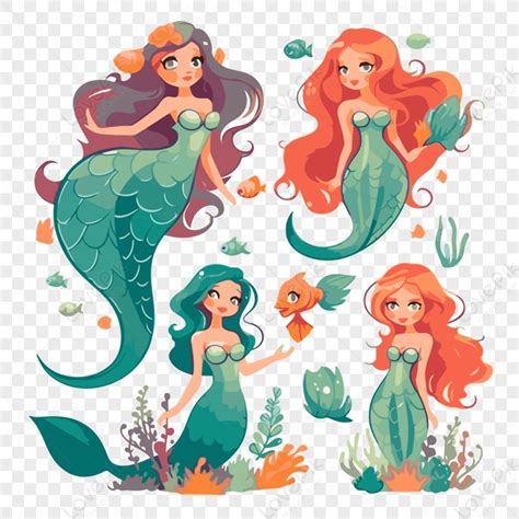 인어 클립 아트 귀여운 바다 아래 여자 만화 벡터제도법삽화 Png 일러스트 무료 다운로드 Lovepik