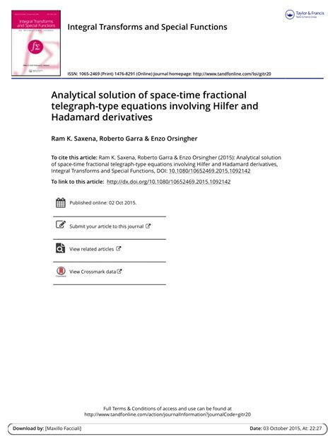 Pdf Integral Transforms And Special Functions Analytical Solution Of Space Time Fractional
