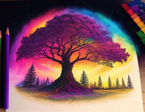 Premium AI Image Color Pencil Illustration Tree