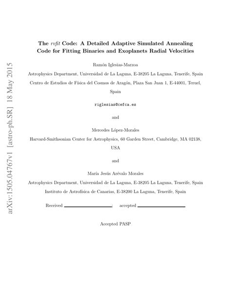 Pdf The Rvfit Code A Detailed Adaptive Simulated Annealing Code For Fitting Binaries And