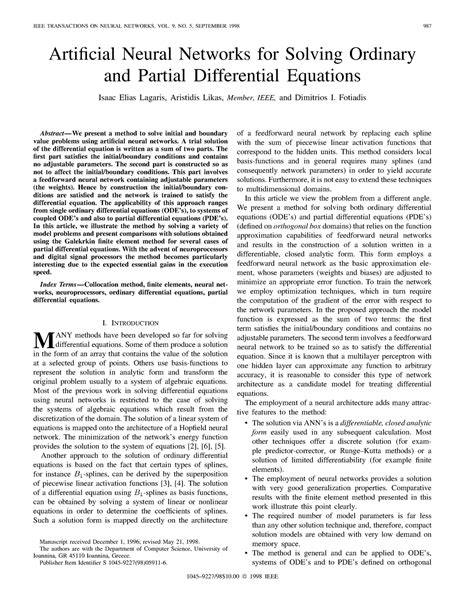 artificial neural networks for solving ordinary and partial