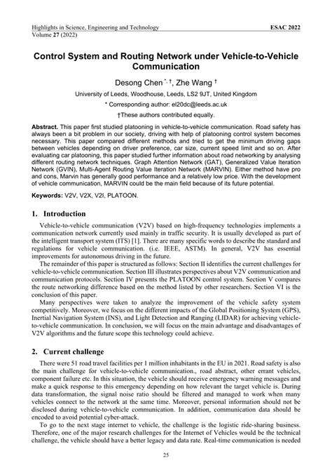 PDF Control System And Routing Network Under Vehicle To Vehicle Communication