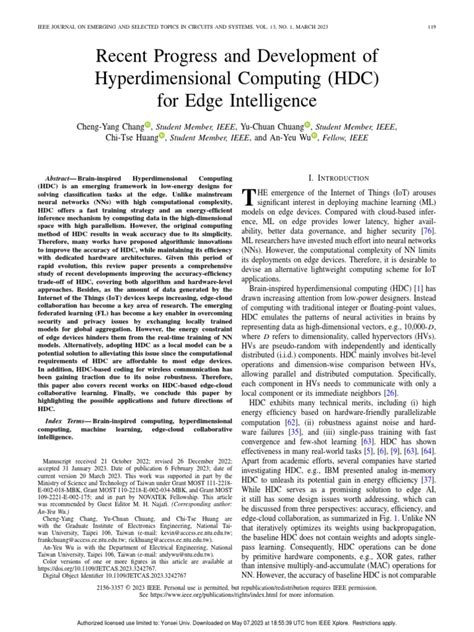 Recent Progress And Development Of Hyperdimensional Computing Hdc For