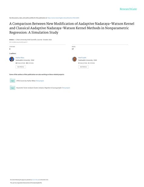 Pdf A Comparison Between New Modification Of Aadaptive Nadaraya Watson Kernel And Classical