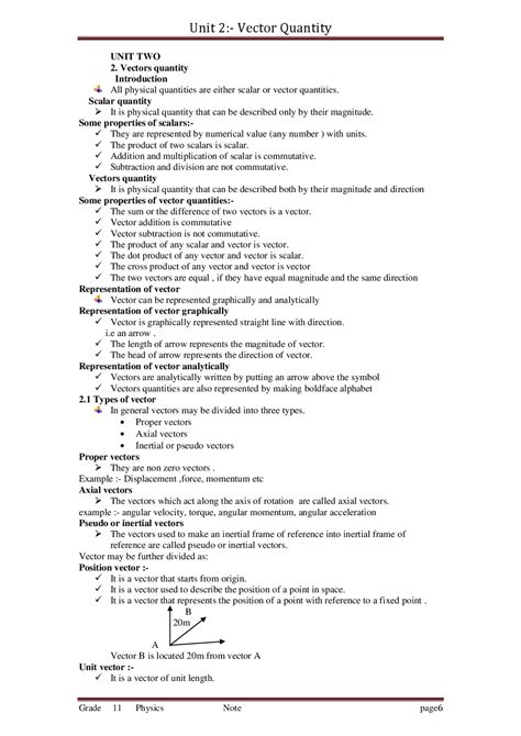 grade 11 unit 2 vectors quantity introduction summaries physics docsity
