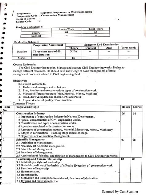 Construction Management Syllabus Pdf