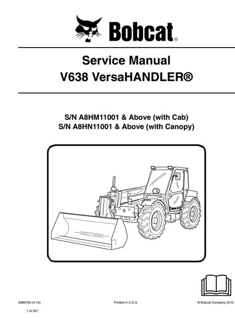 Bobcat V638 Versahandler Service Repair Manual