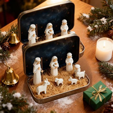 Mini Christmas Nativity Set In Tin Box Nativity Scene Indoor Cute