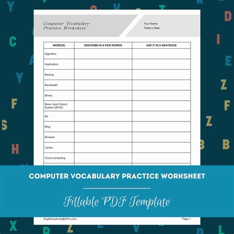 Computer Vocabulary Practice Worksheet Editable Fillable Printable Pdf Englishlearningbypro