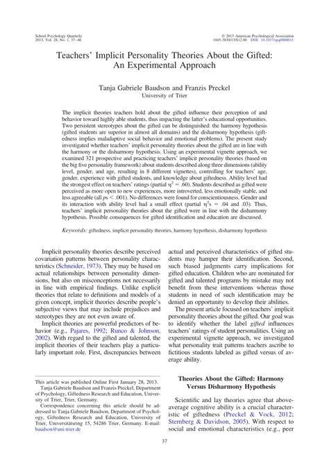 Pdf Teachers Implicit Personality Theories About The Ted An