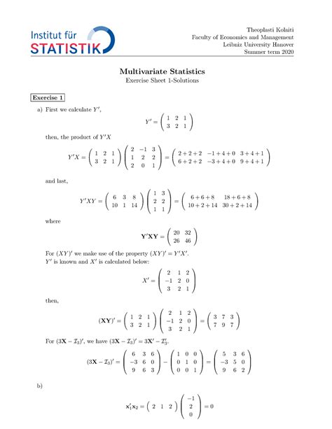 Multivariate Statistics Exercise Sheet 1 Solutions Theoplasti Kolaiti Faculty Of Economics