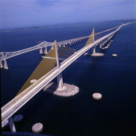Florida Memory Aerial View Showing The Old And New Sunshine Skyway Bridges
