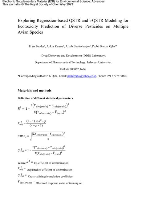 Pdf Exploring Regression Based Qstr And I Qstr Modeling For