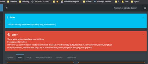error message when saving any setting on settings page · issue 2350 · pi hole web · github
