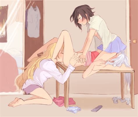3girls Arm Support Bare Legs Barefoot Black Hair Blonde Hair Blush