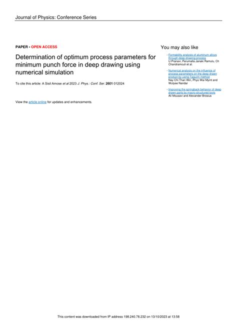 Pdf Determination Of Optimum Process Parameters For Minimum Punch Force In Deep Drawing Using