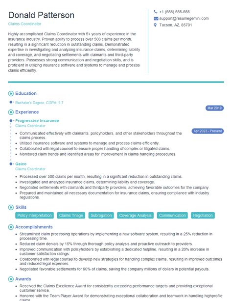 Claims Coordinator Resume Template Resumegemini Online Resume Builder