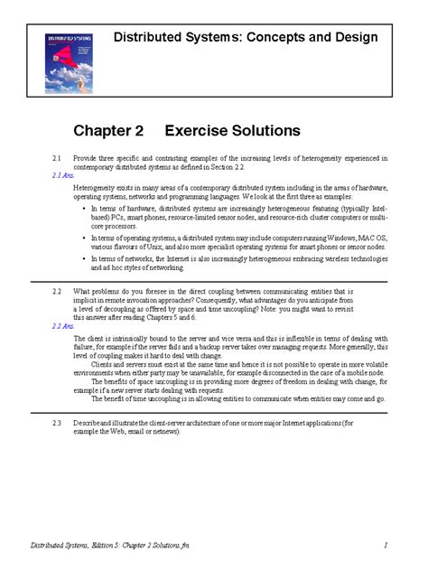 Chapter 2 Exercise Solutions Distributed Systems Concepts And Design