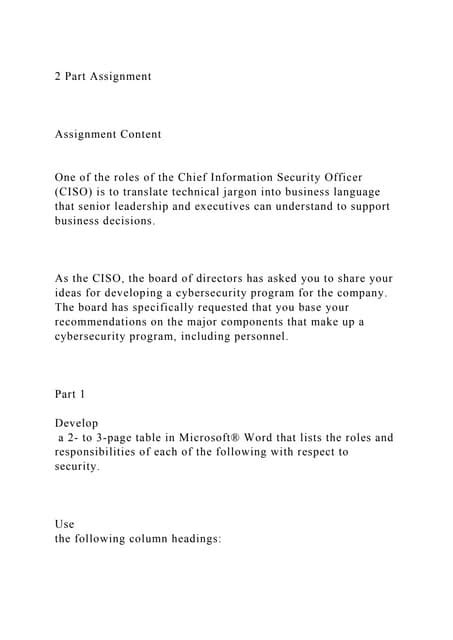 2 Part Assignmentassignment Contentone Of The Roles Ofdocx It And Internet Support Internet