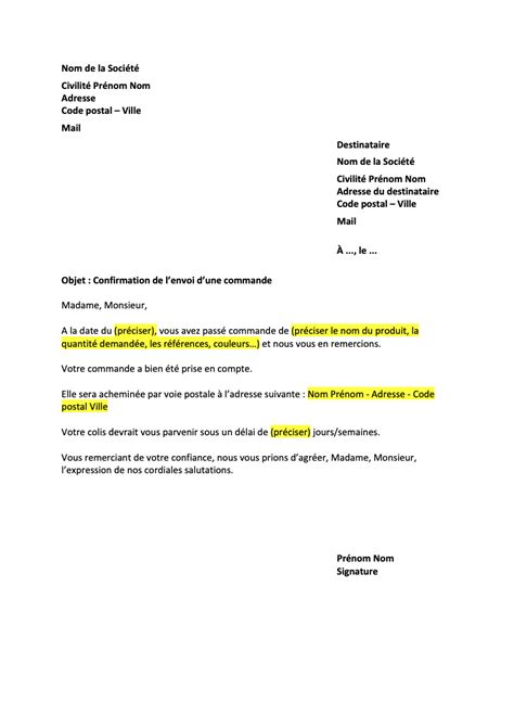 Modèle De Confirmation De Lenvoi Dune Commande Word