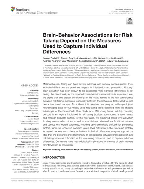 Pdf Brainbehavior Associations For Risk Taking Depend On The