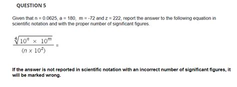 Solved QUESTION 5 Given That N 0 0625 A 180 M 72 Chegg Com