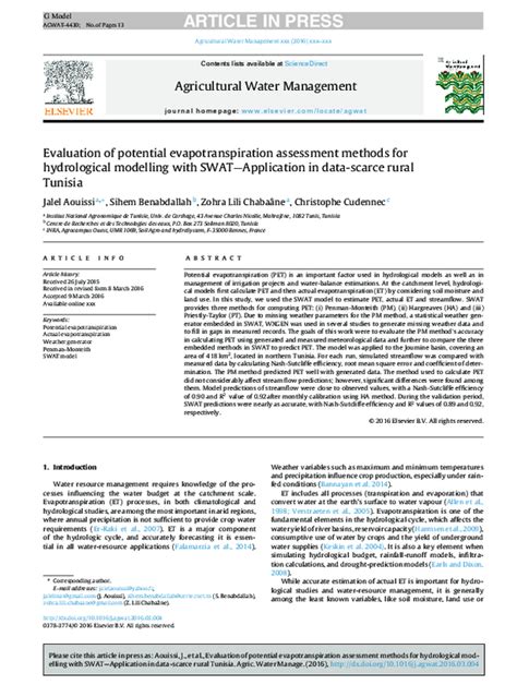 Pdf Evaluation Of Potential Evapotranspiration Assessment Methods For Hydrological Modelling
