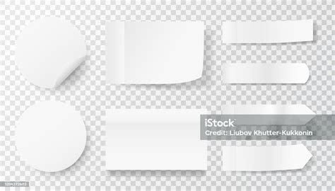 투명 한 배경에 설정 된 흰색 스티커입니다 용지 레이블 및 태그 접힌 가장자리와 현실적인 스티커 스티커 메모 모형 접착제 시트 벡터 일러스트레이션 접착식 메모지에 대한 스톡