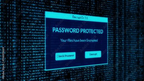 password protected notification and check payment for decrypt system files concept with binary