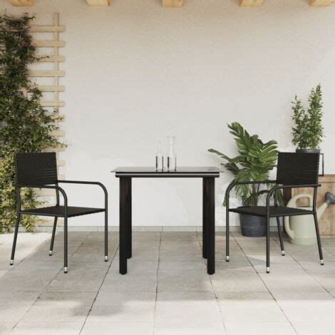 3 Piece Garden Dining Set Black Poly Rattan And Steel Vidaxl