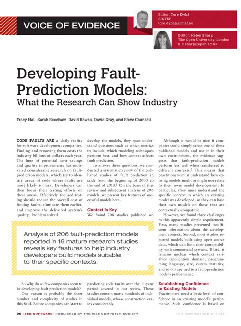 pdf developing fault prediction models what the research can show industry