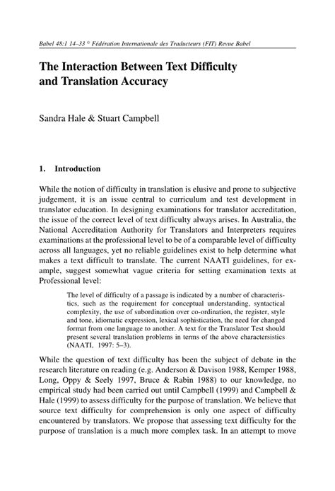 Pdf The Interaction Between Text Difficulty And Translation Accuracy