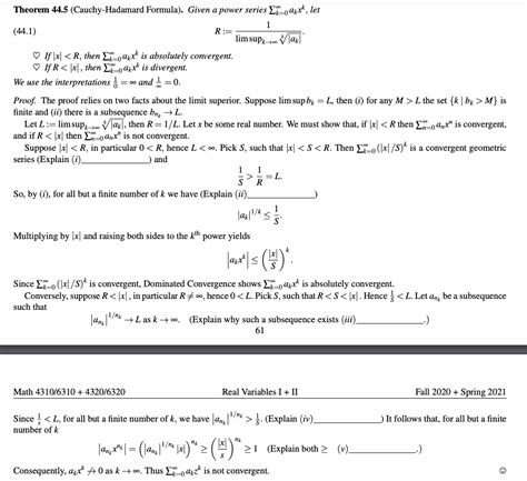 Solved Theorem 44 5 Cauchy Hadamard Formula Given A Power