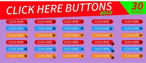 premium vector complete set of click here buttons with hand pointer