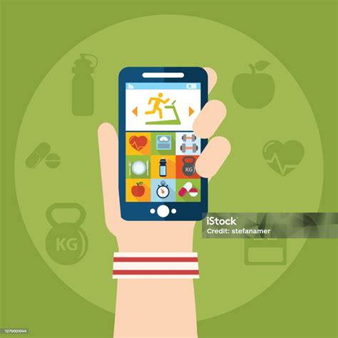 역도 응용 프로그램 스케줄러 벡터 일러스트와 휴대 전화를 들고 손 개념에 대한 스톡 벡터 아트 및 기타 이미지 개념 개념과 주제 건강한 생활방식 Istock