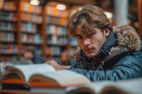 Premium Photo Young Collage Student Studying In The Library