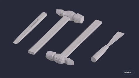 Hand Tools Hammer Chisel Spatula 3d Model Turbosquid 1879866