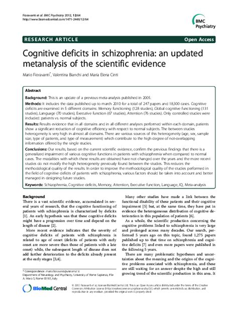 Pdf Cognitive Deficits In Schizophrenia An Updated Metanalysis Of